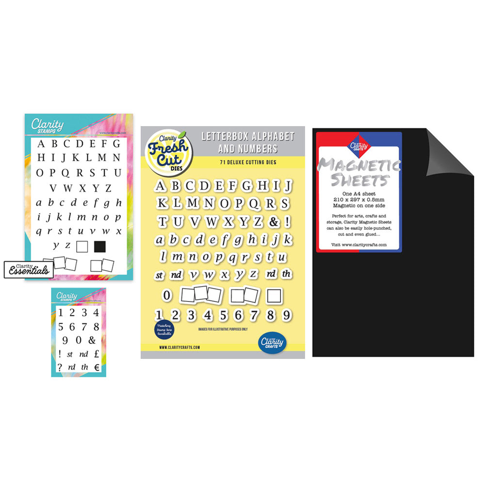 Letterbox Alphabet & Numbers Stamp, Mask & Die Set & A4 Magnetic Sheet ...