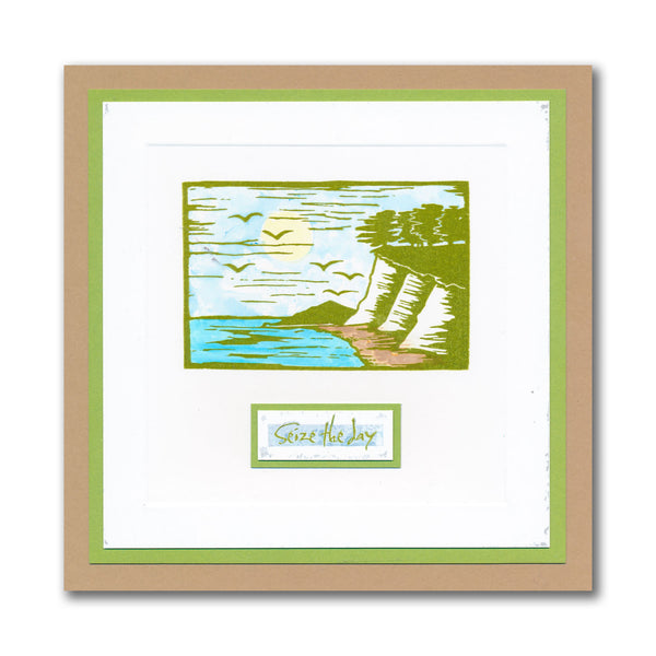 Small Linocut - Seascape - Two Way Overlay A6 Stamp Set – Claritystamp