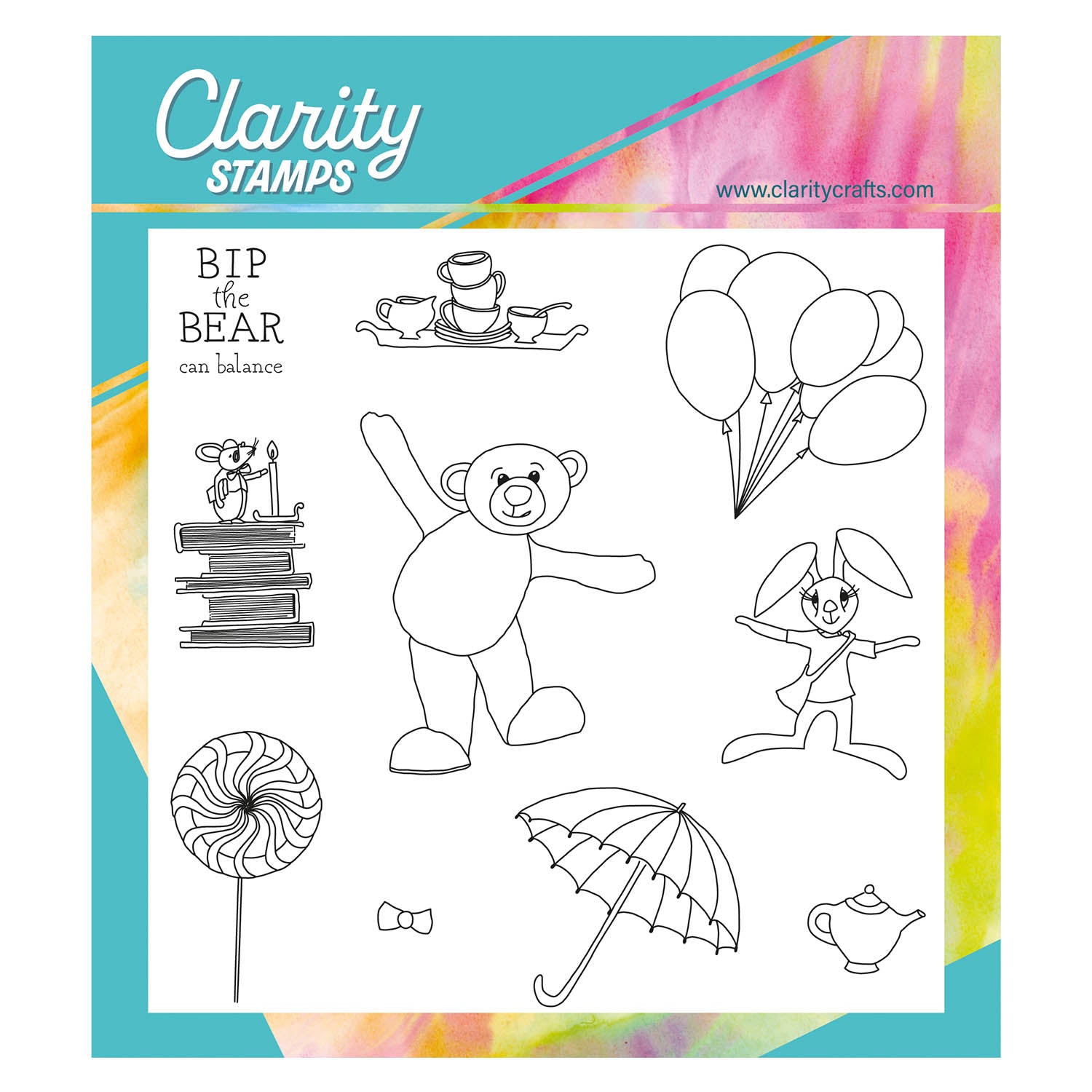 BIP the Bear Can Balance A5 Square Stamp & Mask Set – Clarity Crafts