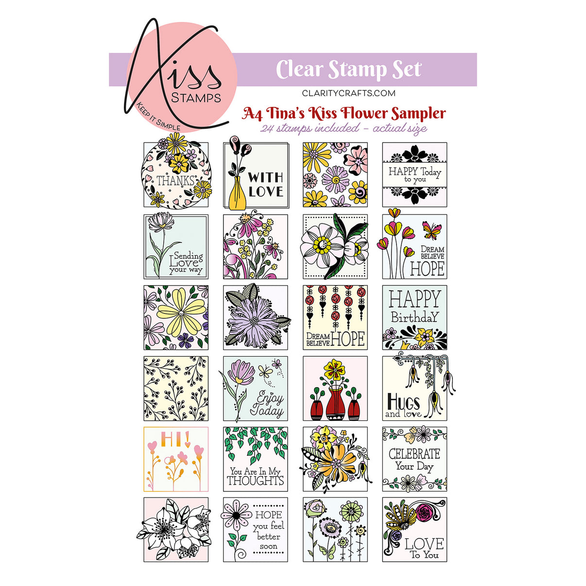 KISS by Clarity - Tina's Flowers Sampler A4 Stamp Set – Clarity Crafts