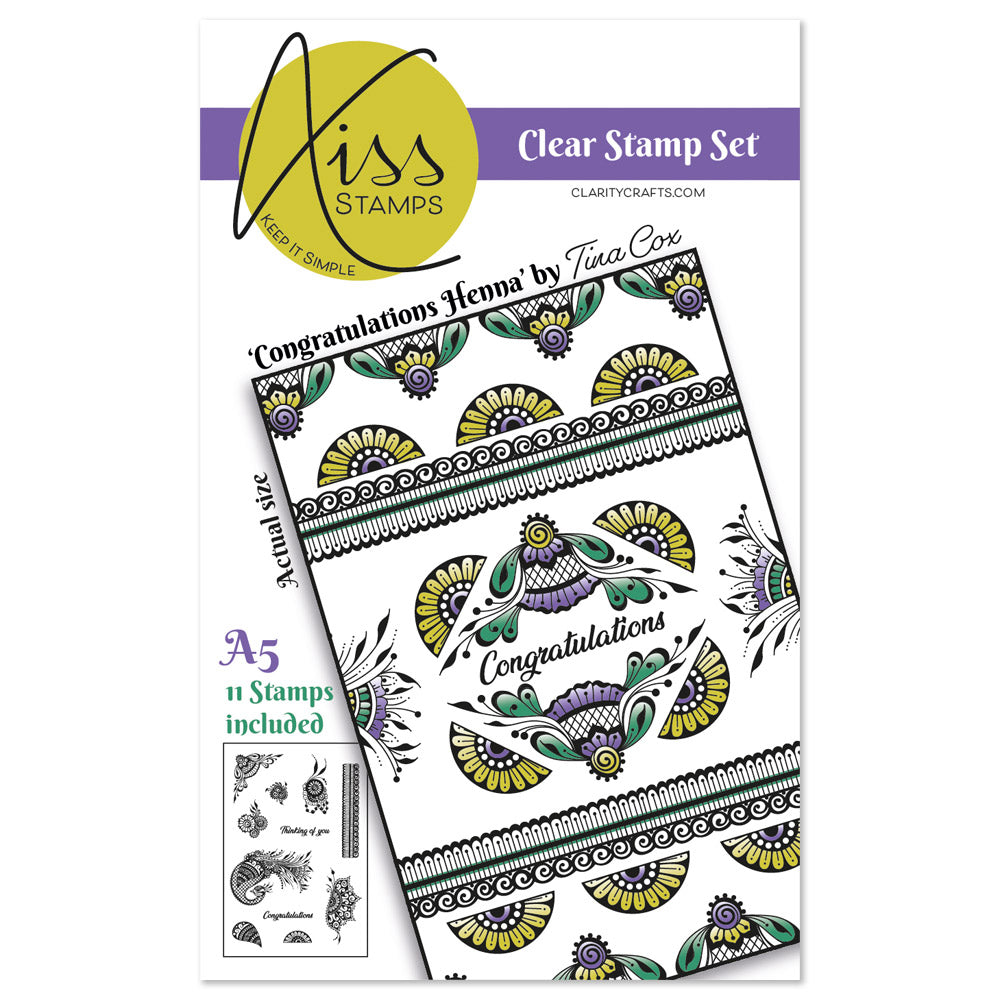 KISS by Clarity - Tina's Congratulations Henna A5 Stamp Set – Claritystamp