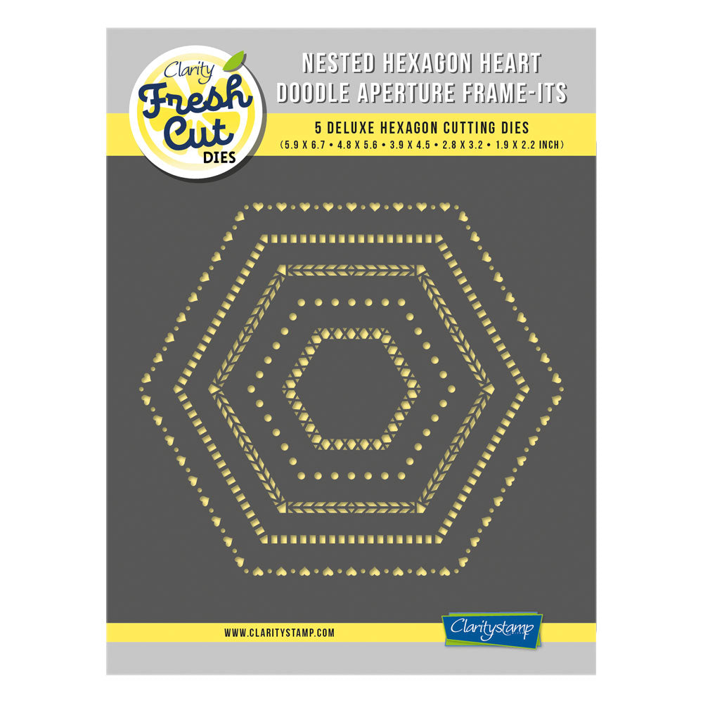 Nested Hexagon Heart Doodle Aperture Frame-its Die Set – Claritystamp