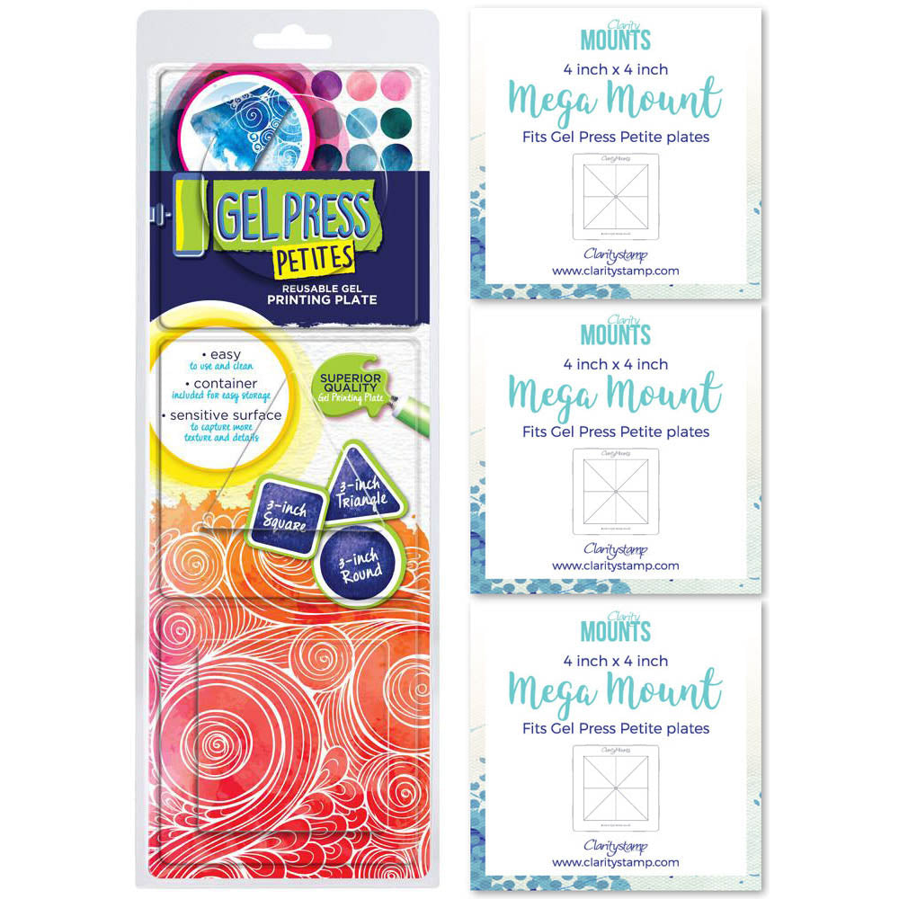 Gel Press Petites Set 1 (Square, Triangle & Circle) & 3x Mega Mount 4 ...