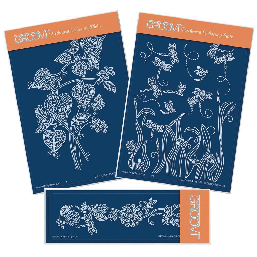 Barbara's Chinese Lantern Spray & Dragonflies A6 & Spacer Groovi Plate ...