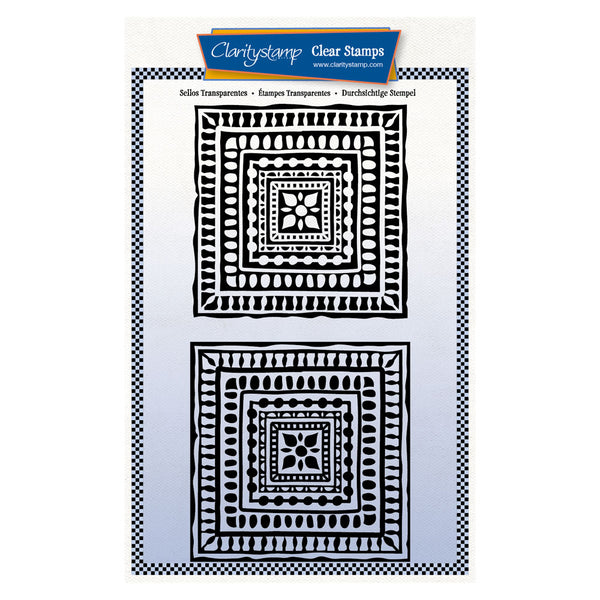 Block Print Flower Squares - Two Way Overlay A5 Stamp Set – Claritystamp