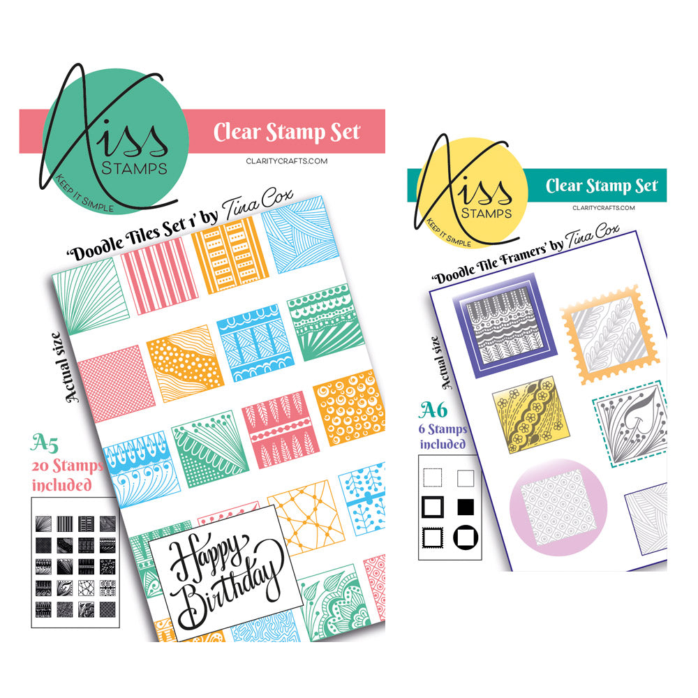 Kiss by Clarity - Doodle Tiles & Framers A5 & A6 Stamp Duo – Claritystamp