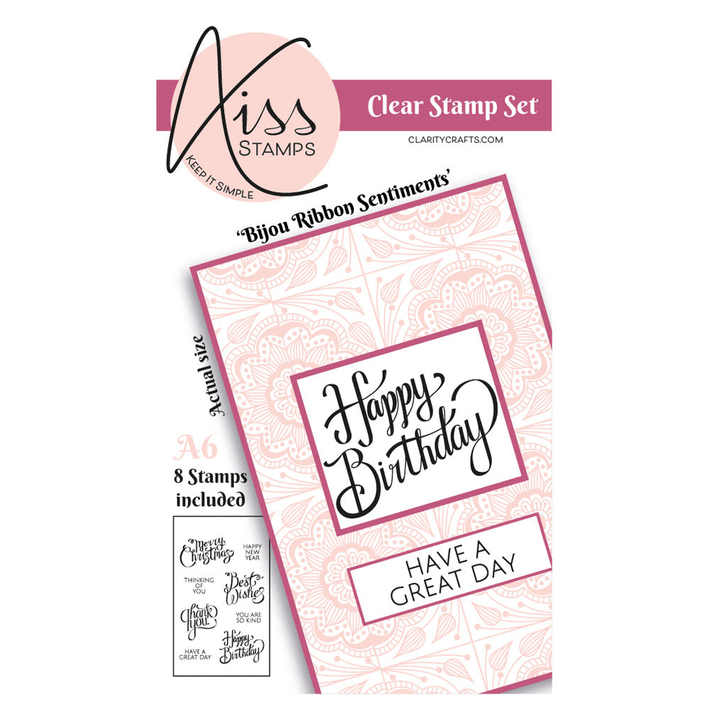 KISS by Clarity - Bijou Ribbon Sentiments A6 Stamp Set – Claritystamp