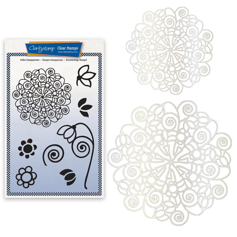 Barbara's Snowdrop Doodle Round A5 Stamp & Stencil Trio – Claritystamp